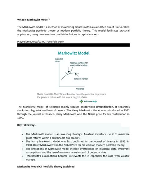 markowitz theory of portfolio pdf modern portfolio theory beta