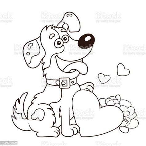 꽃과 심장 만화 개 페이지 개요의 착 색 인사말 카드입니다 생일입니다 발렌타인의 하루입니다 아이 들을 위한 색칠 공부 책입니다 감정에 대한 스톡 벡터 아트 및 기타 이미지