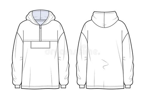 Men S Hoodie Fashion Flat Technical Sketch Template Sweatshirt Hoodie