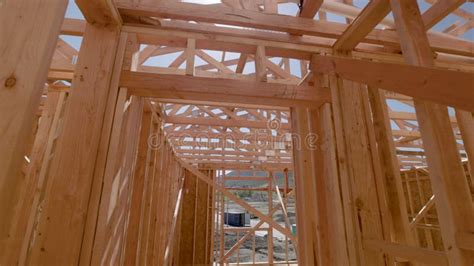 Slow Mo Panning Movement Of New Home Wood Framing Construction Site Stock Footage Video Of