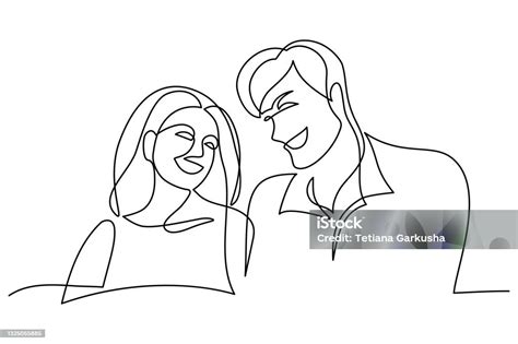 말하는 남자와 여자 라인아트에 대한 스톡 벡터 아트 및 기타 이미지 라인아트 한붓그리기 미소 Istock