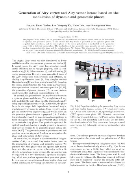 Pdf Generation Of Airy Vortex And Airy Vector Beams Based On The