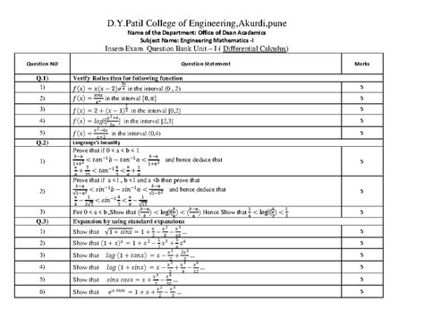 EM I Question Bank UNIT I D Y College Of Engineering Akurdi Pune Name