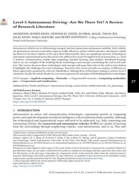 Survey Level 5 Autonomous Driving Are We There Yet A Review Of Research Literature Pdf