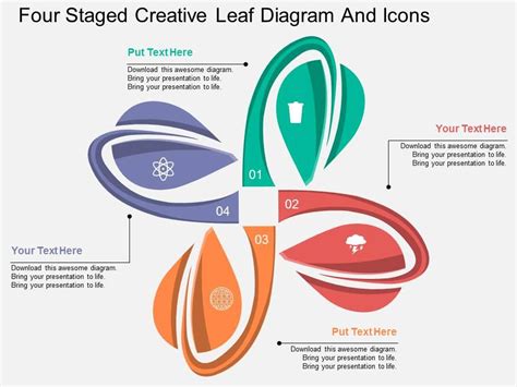 Kx Four Staged Creative Leaf Diagram And Icons Flat Powerpoint Design PowerPoint Slide
