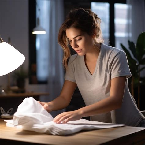 Premium AI Image Woman Using Rag And Diffuser On Table Generative AI