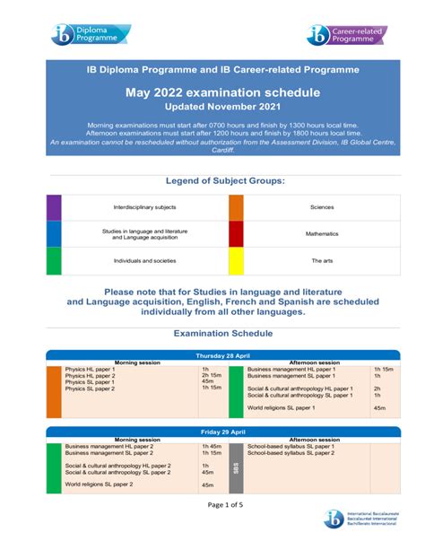 IB May 2022 Exam Schedule