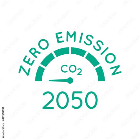 Zero emission by 2050. Gauge arrow set to zero. Carbon neutral. Net zero greenhouse gas ...