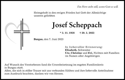 Traueranzeigen Von Josef Scheppach Augsburger Allgemeine Zeitung