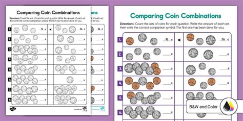 Second Grade Comparing Coin Combinations Worksheet Twinkl