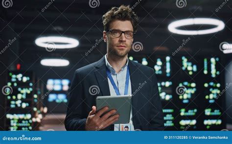 Software Engineer Posing Server Room Datacenter Portrait Man Looking