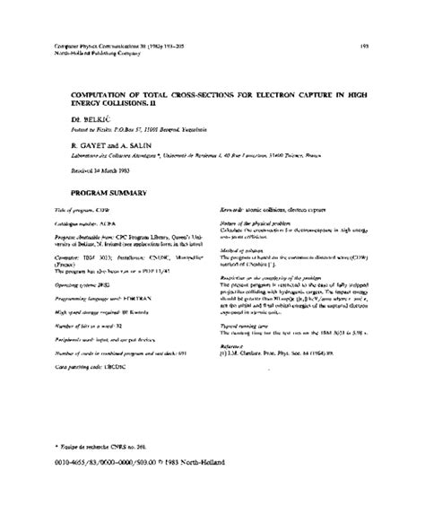 Pdf Computation Of Total Cross Sections For Electron Capture In High