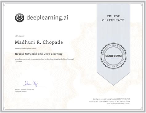Dr Madhuri Chopade On Linkedin Coursera Specialization Deeplearning Neuralnetworks