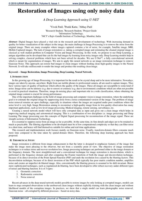 Pdf Restoration Of Images Using Only Noisy Data A Deep Learning