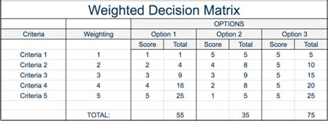 Example Weighted Decision Matrix Expert Program Management