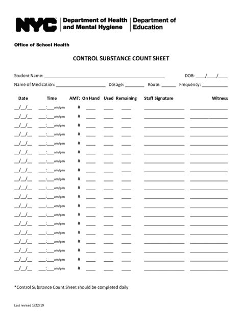 Fillable Online Controlled Substance Count Sheet Fax Email Print Pdffiller