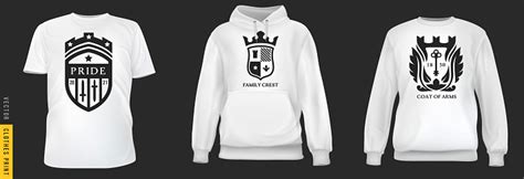 중세 쉴드 프린트 심플한 배경에 고립된 사실적인 티셔츠 스웨트셔츠 후드 베이스 천을 설정합니다 남성 또는 여성 패션 브랜딩에