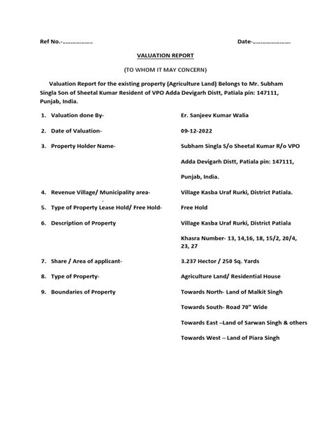 Valuation Report Pdf