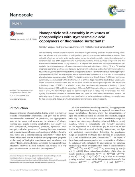 Pdf Nanoparticle Self Assembly In Mixtures Of Phospholipids With Styrenemaleic Acid
