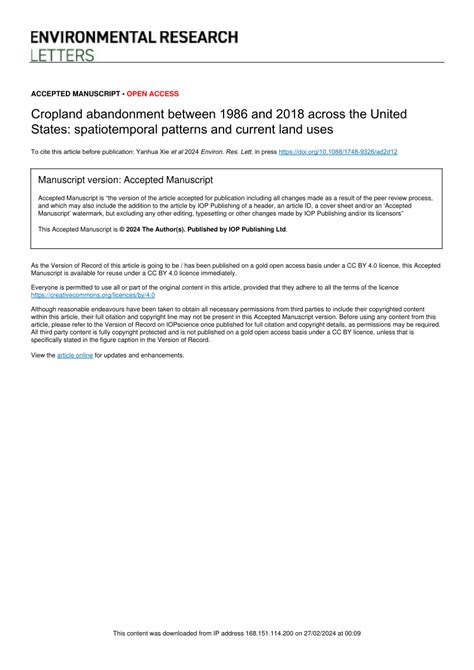 Pdf Cropland Abandonment Between 1986 And 2018 Across The United States Spatiotemporal