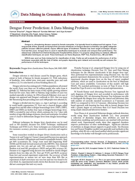 Dengue Fever Prediction A Data Mining Problem 2153 0602 1000181 Pdf