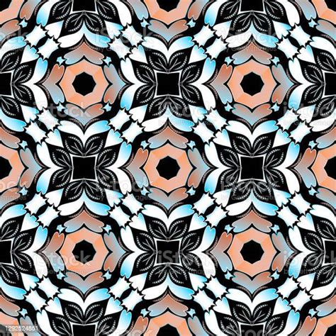 다채로운 꽃 만다라 매끄러운 패턴 장식 벡터 배경이 번성합니다 빈티지 꽃 잎 선 곡선 모양 점 아름다운 장식품 장식 적인 민족