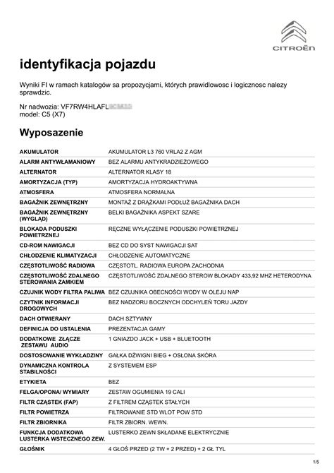 Dekoder Wyposażenia Citroen Pełna Lista W Pdf