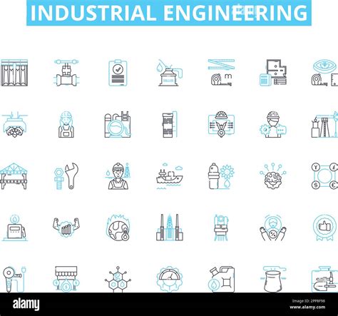 Industrial engineering linear icons set. Manufacturing, Optimization, Automation, Logistics ...
