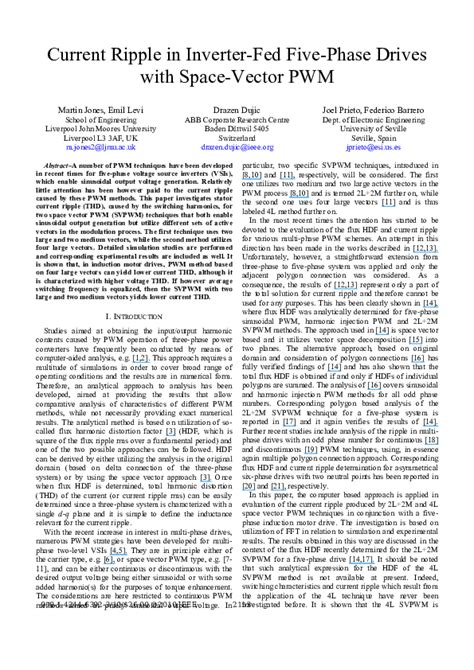 Pdf Current Ripple In Inverter Fed Five Phase Drives With Space Vector Pwm