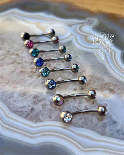 Ti Navel Curve Aqua Cz Externally Threaded 5mm 6mm Ball Amethyst