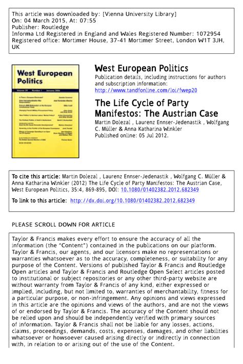 Pdf The Life Cycle Of Party Manifestos The Austrian Case