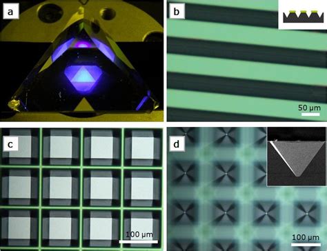 optical and scanning electron micrograph of bulk prism and silicon