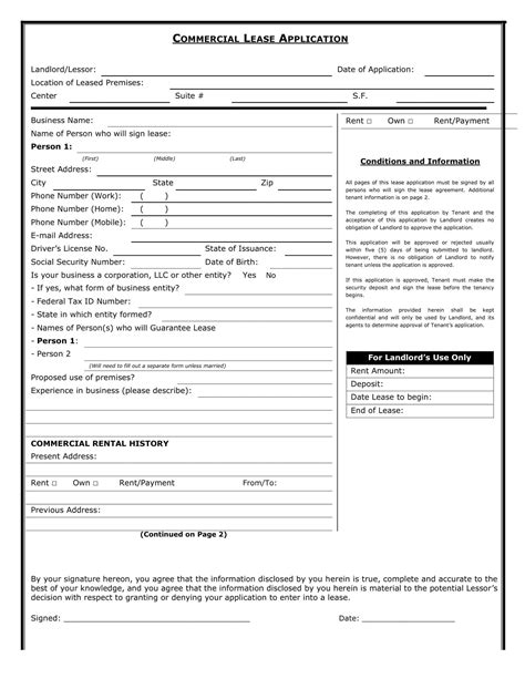 Free Printable Commercial Lease Application Templates Pdf Word