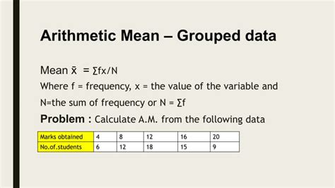 Measures Of Central Tendency Arithmetic Mean Pptx