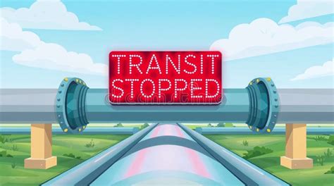 Gas Pipeline With Red Glowing Stoplight Reading Gas Transit Stopped Stock Illustration