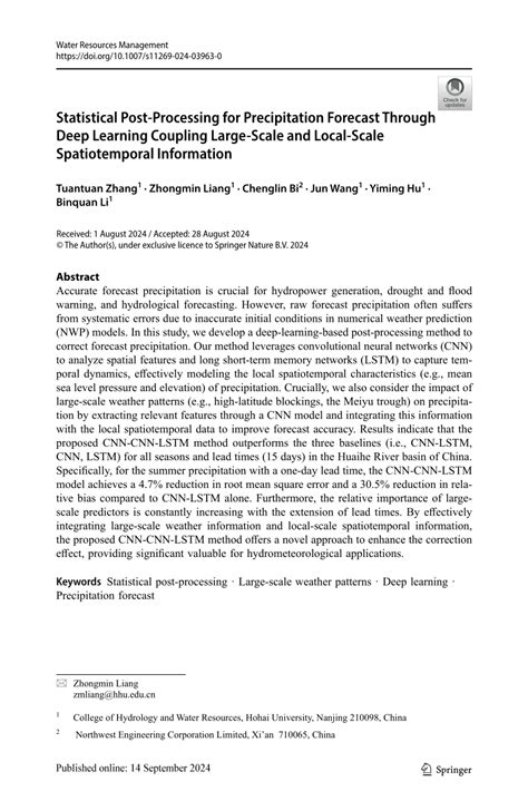 Pdf Statistical Post Processing For Precipitation Forecast Through Deep Learning Coupling