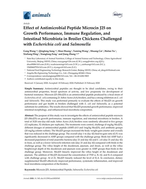 Pdf Effect Of Antimicrobial Peptide Microcin J25 On Growth Performance Immune Regulation And
