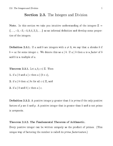 Complexity Of Algorithms Section 2 The Integers And Division Note