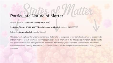 Particulate Nature Of Matter Pdf 8th Class Curiosity Summary Notes By Sandeep Swamy M Sc B Ed