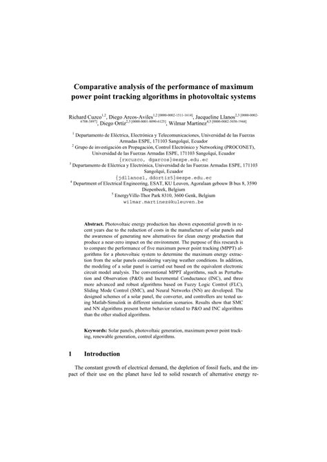 Pdf Comparative Analysis Of The Performance Of Maximum Power Point