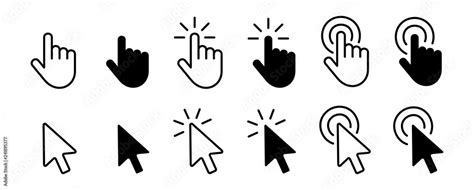 Set Of Hand Cursor Icons Click And Cursor Icons Click Isolated On White Background Stock Vector