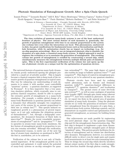 Pdf Photonic Simulation Of Entanglement Growth After A Spin Chain Quench