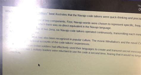 solved tim which talkers best illustrates that the navajo code