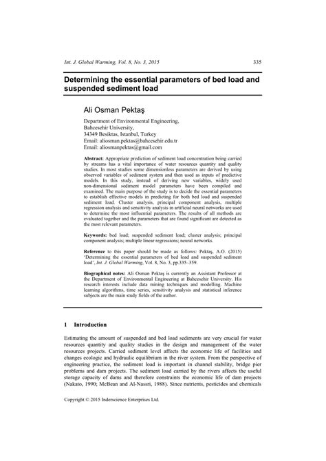 Pdf Determining The Essential Parameters Of Bed Load And Suspended Sediment Load