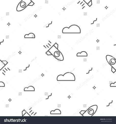 Space Seamless Pattern Rocket Clouds Stars Stock Vector Royalty Free