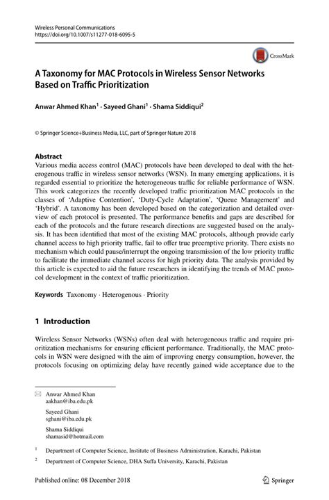 Pdf A Taxonomy For Mac Protocols In Wireless Sensor Networks Based On Traffic Prioritization