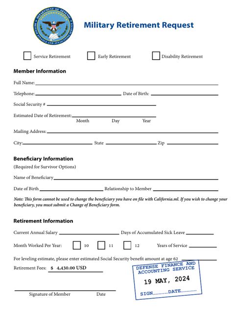 Military Retirement Request Form Pdf Cost Of Living Retirement