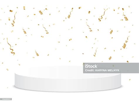금 색종이는 아름답게 연단에 빠진다 시상식 컨셉 벡터 일러스트레이션 1위에 대한 스톡 벡터 아트 및 기타 이미지 1위 Championship 개념 Istock