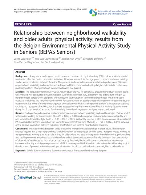 Pdf Relationship Between Neighborhood Walkability And Older Adults Physical Activity Results