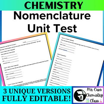 Chemistry Chemical Nomenclature Naming Compounds Unit Test Exam
